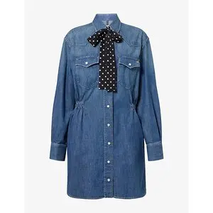 Valentino Garavani Denim Midi Dress With Polka Dot Tie