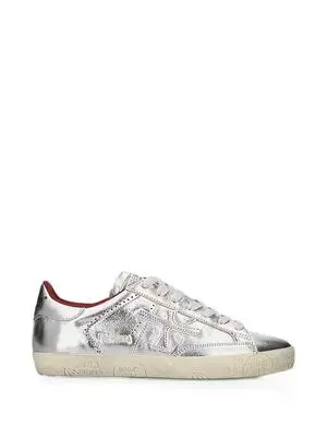 Premiata Steven Metallic Leather Lace-up Sneakers - Silver