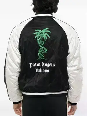 Palm Angels Quilted Bomber Jacket With Embroidery