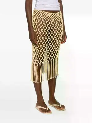 THE FRANKIE SHOP Tropea Macramé-knit Fringed Midi Skirt