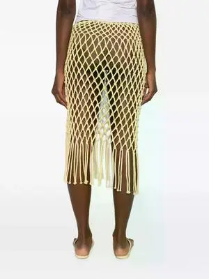 THE FRANKIE SHOP Tropea Macramé-knit Fringed Midi Skirt