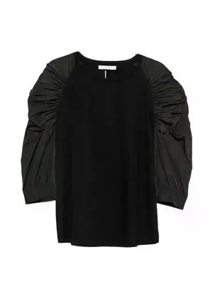 Marina Rinaldi Ruched Sleeve T-shirt - Black
