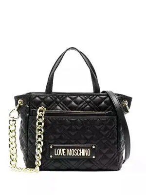 Moschino Quilted Logo Plaque Tote Bag - Black