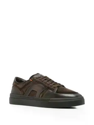 Santoni Suede-panelled Leather Sneakers