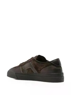 Santoni Suede-panelled Leather Sneakers