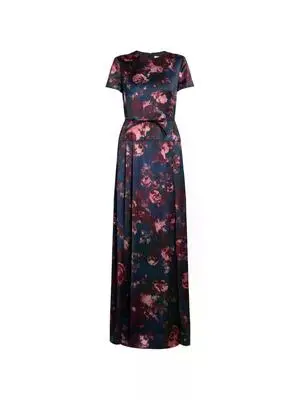 Erdem Floral-print Belted Gown - Blue