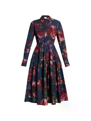 Erdem Floral-print Long-sleeve Shirt Dress - Blue