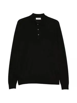 FERRANTE Long-sleeve Buttoned Polo Shirt - Black