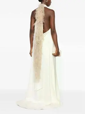 THE ARCHIVIA Riviera Feather-trim Maxi Dress - Neutrals