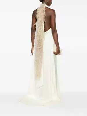 THE ARCHIVIA Riviera Feather-trim Maxi Dress