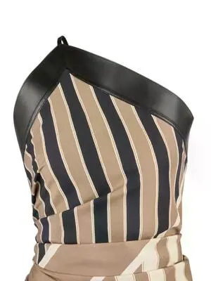 TOD'S Asymmetrical Striped Silk Top With Leather Inserts