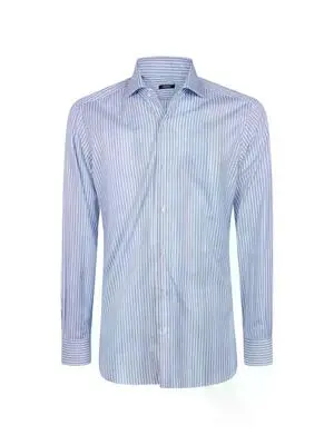BARBA NAPOLI Vertical-stripe Long-sleeve Cotton Shirt - Blue