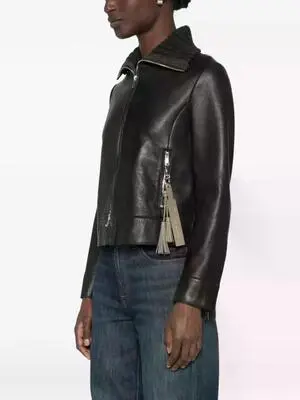 THE JACKIE LEATHERS Zip-up Leather Jacket With Ribbed Collar