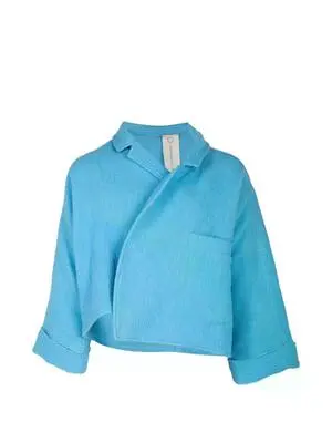 MARRAKSHI LIFE Notched Lapel Textured Cropped Jacket - Blue