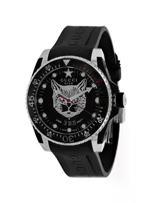 Gucci 38mm Feline-motif Watch - Black