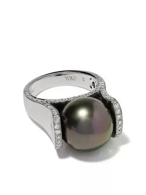 Yoko London 18kt White Gold Tahitian Pearl And Diamond Ring - Silver