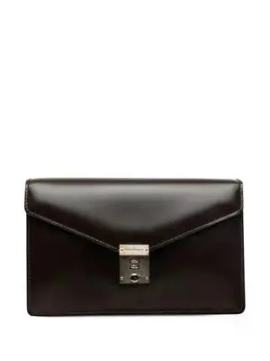 FERRAGAMO 2010-2026 Leather Dial Lock Clutch Bag - Brown