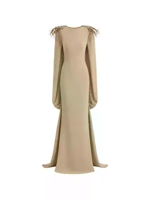 GEMY MAALOUF Feather-beaded Cape Dress - Neutrals