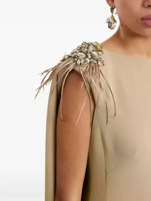 GEMY MAALOUF Feather-beaded Cape Dress