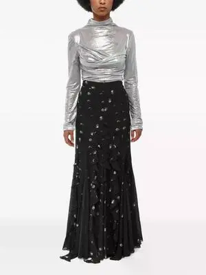 Off-White Ruffled Printed Maxi Skirt - Black