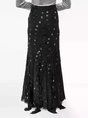 Off-White Ruffled Printed Maxi Skirt