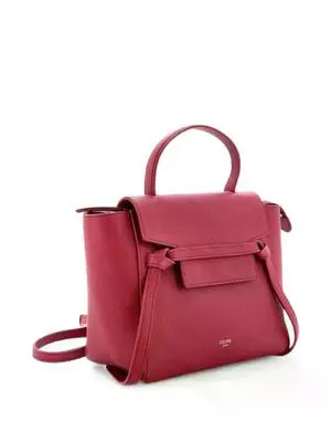 Celine Textured Leather Nano Shoulder Bag - Red