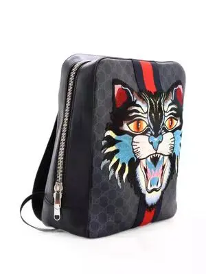 Gucci Angry Cat Web Gg Coated Canvas With Applique Medium Backpack