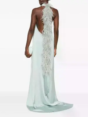 THE ARCHIVIA Riviera Feather-trim Halterneck Maxi Dress
