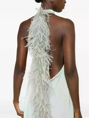 THE ARCHIVIA Riviera Feather-trim Halterneck Maxi Dress