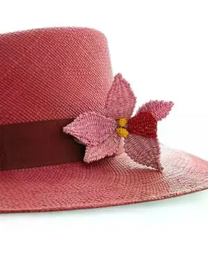 AMOR Y MEZCAL Wide Brim Straw Hat With Floral Appliqu