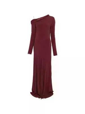 Alberta Ferretti Aymmetric-neck Long-sleeve Maxi Dress