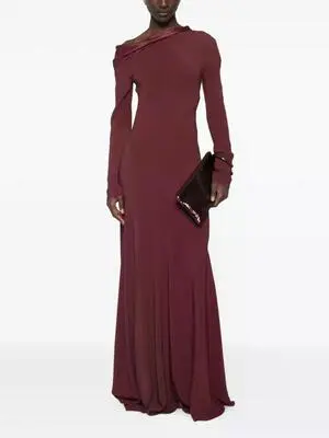 Alberta Ferretti Aymmetric-neck Long-sleeve Maxi Dress
