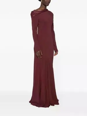Alberta Ferretti Aymmetric-neck Long-sleeve Maxi Dress
