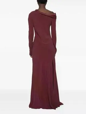 Alberta Ferretti Aymmetric-neck Long-sleeve Maxi Dress