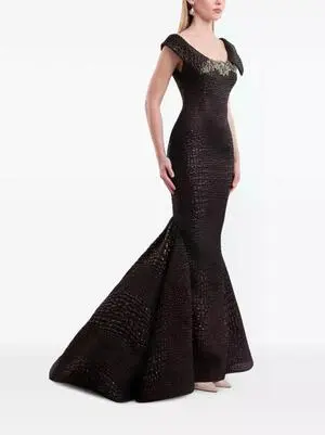 GEMY MAALOUF Embellished Textured Mermaid Gown - Black