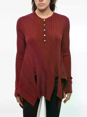 Stella McCartney Virgin Wool And Silk Ribbed Crewneck Sweater With Gold Buttons - Red