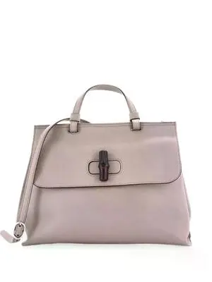 Gucci Bamboo Daily Top Handle Bag Leather Medium Satchel - Grey