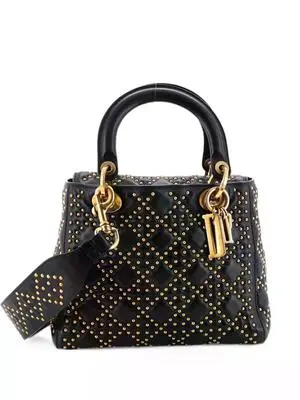 Dior Supple Lady Bag Cannage Studded Lambskin Medium Satchel - Black