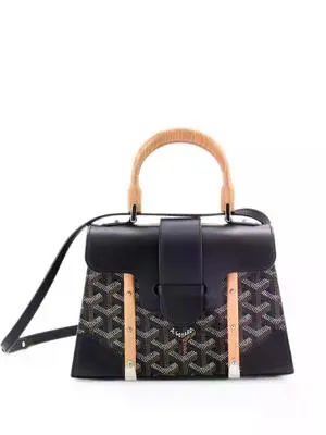 Goyard Structured Saigon Top Handle Bag Coated Canvas With Leather Mini Satchel - Black
