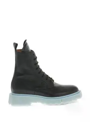 Off-White Leather Combat Boots - Black