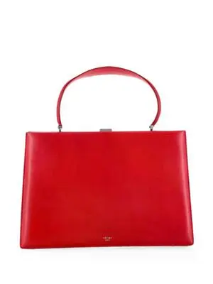 Celine Clasp Top Handle Bag Leather Medium Satchel - Red