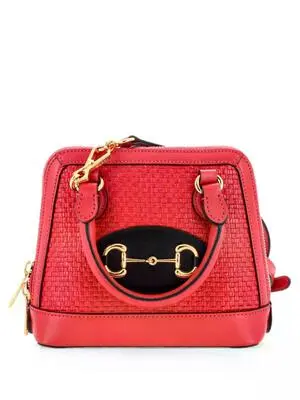 Gucci Horsebit 1955 Top Handle Bag Raffia Mini Shoulder Bag - Red