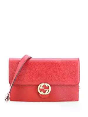 Gucci Interlocking Wallet On Chain Leather Crossbody Bag - Red