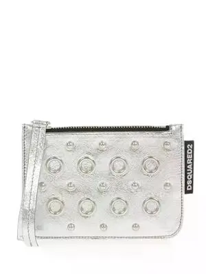 Dsquared2 Eyelet-embellished Studded Card Holder - Silver