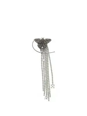 Off-White Single Butterfly-shaped Earring With Rhinestones - Silver