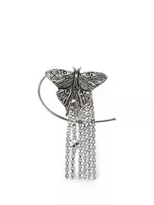 Off-White Single Butterfly-shaped Earring With Rhinestones