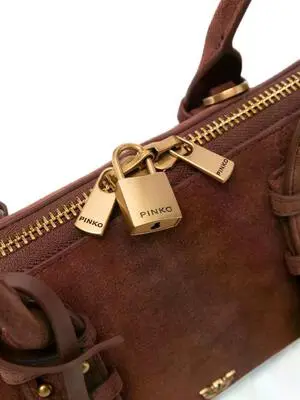 Pinko Suede Top Handle Bag With Love Birds Logo Plaque