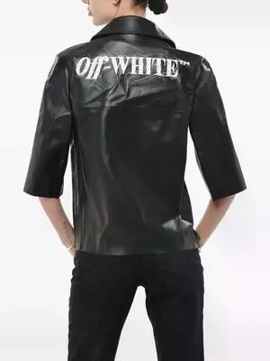 Off-White Leather Bowling Shirt With Snap Buttons And Logo Print