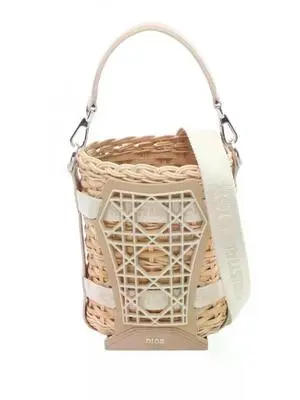 Dior 2020-2026 Raffia And Leather Sahara Wicker Basket Bucket Bag Satchel - Brown