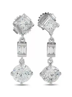 LB EXCLUSIVE 18k White Gold Diamond Drop Earrings With Emerald And Princess-cut Diamonds - Silver